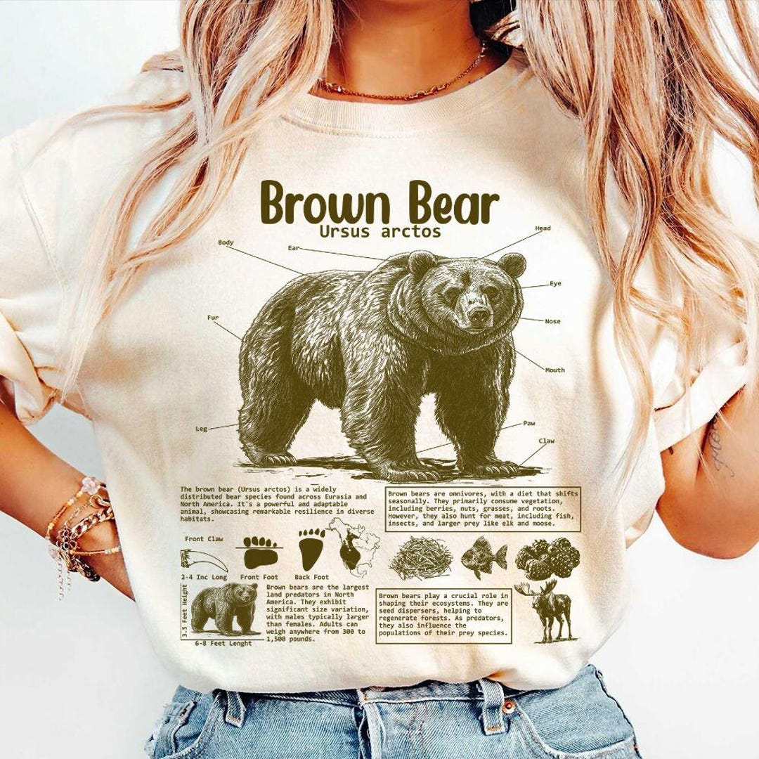 Puppy Printy Brown Bear Anatomy Shirt, Vintage Animal Knowledge Brown ...