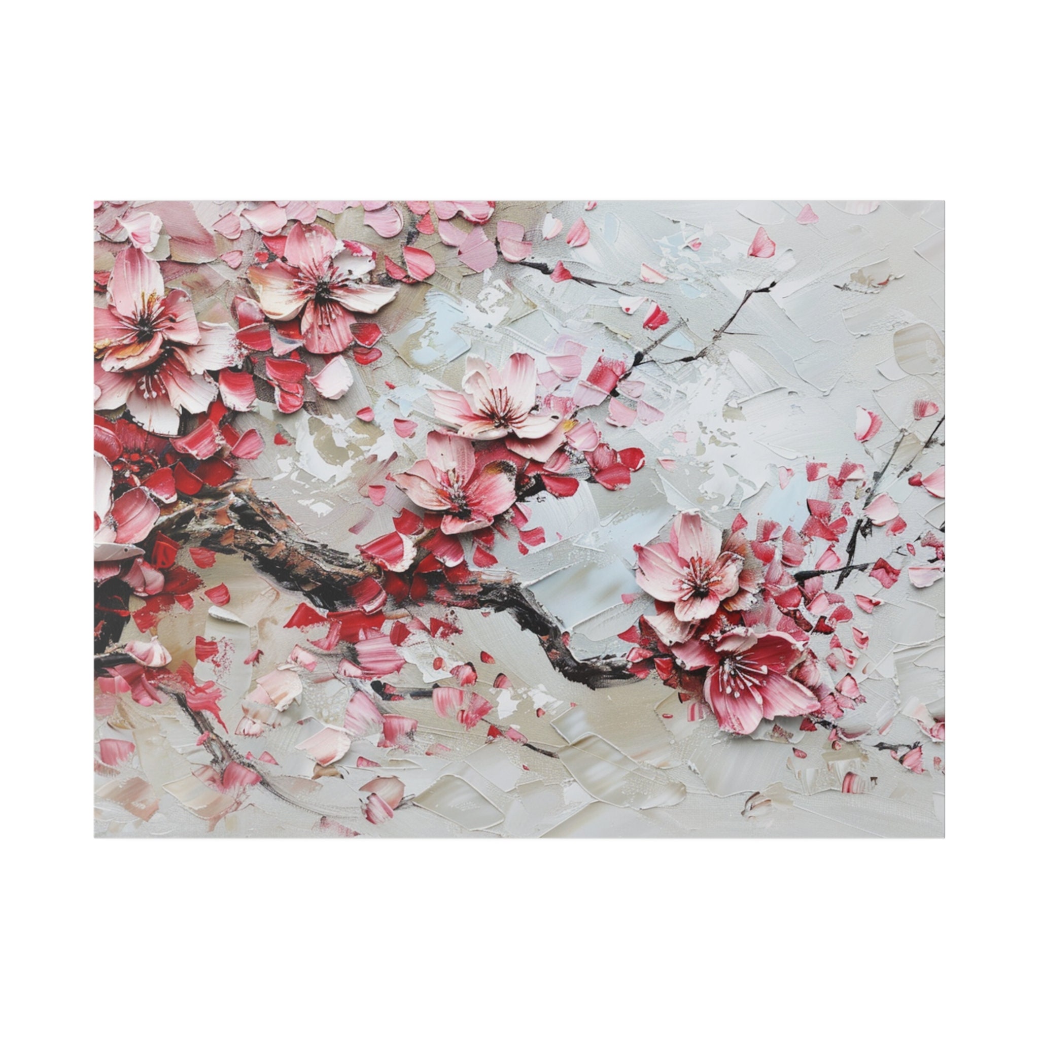 Bright Pink Blossom Tree Oil Painting Canvas, Abstract Nature Landscape ...