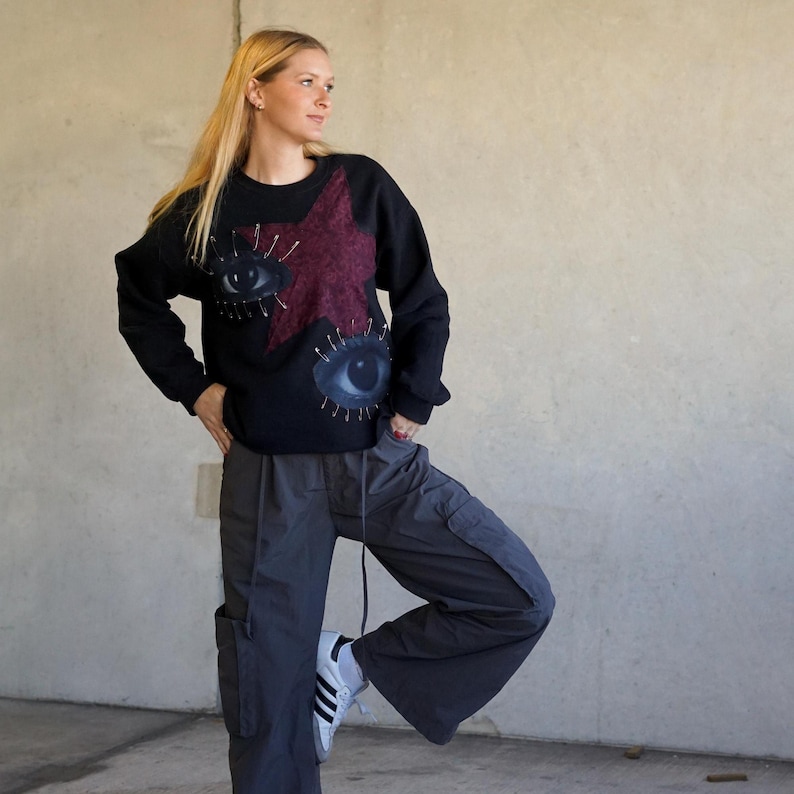Eyes Patchwork Star Sweatshirt | Street Style Handmade | Alternative ...