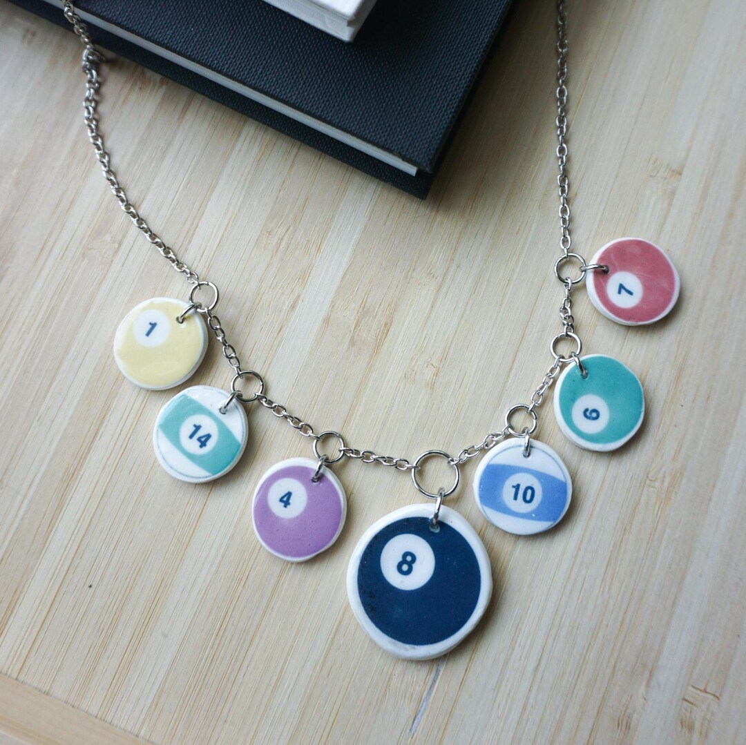 Pool Ball Eight Ball Clay Charm Necklace - Etsy