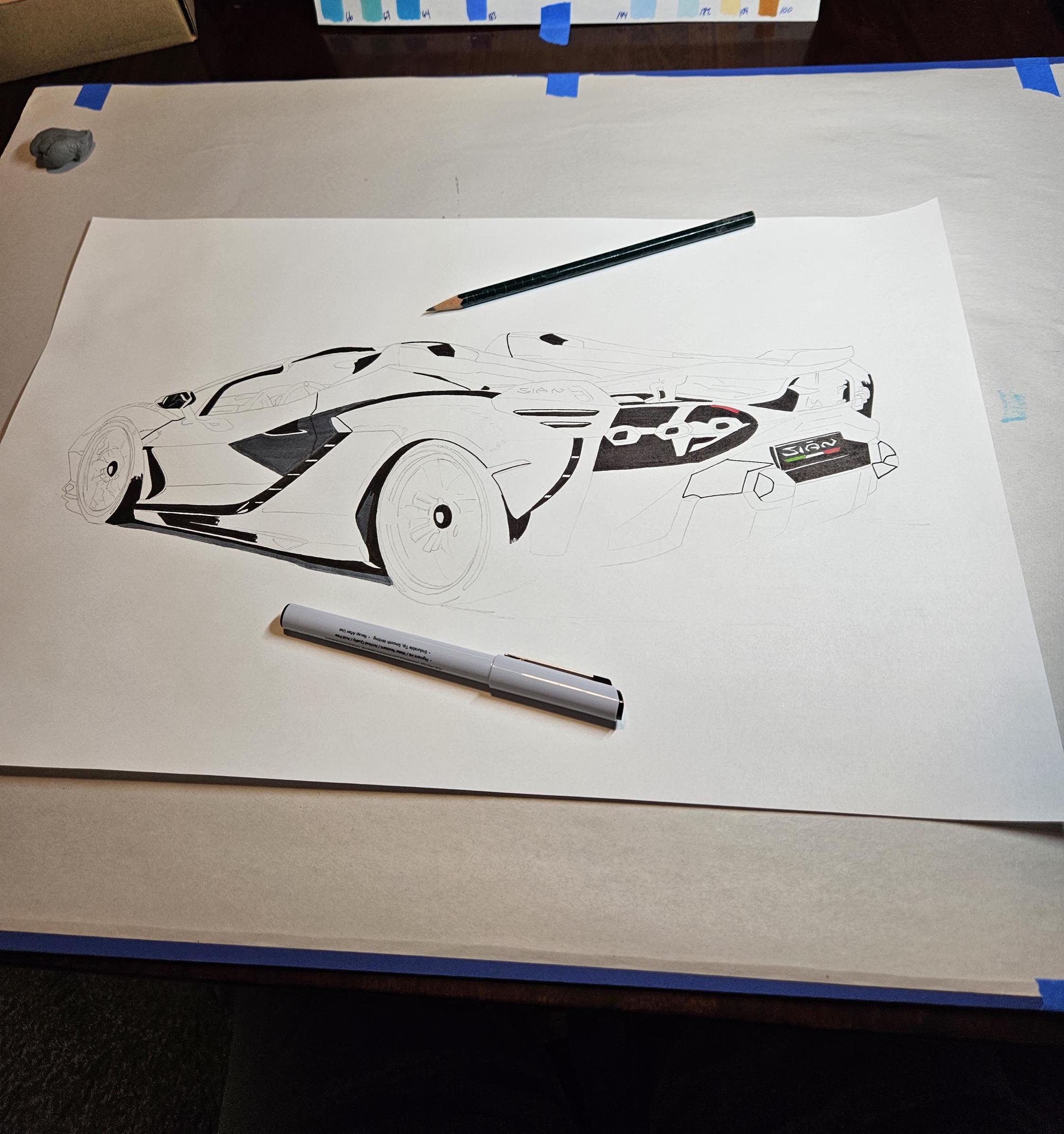Lamborghini Sian Hand Drawn Art, Pencil Art, Supercar Art, Car Guy Art ...
