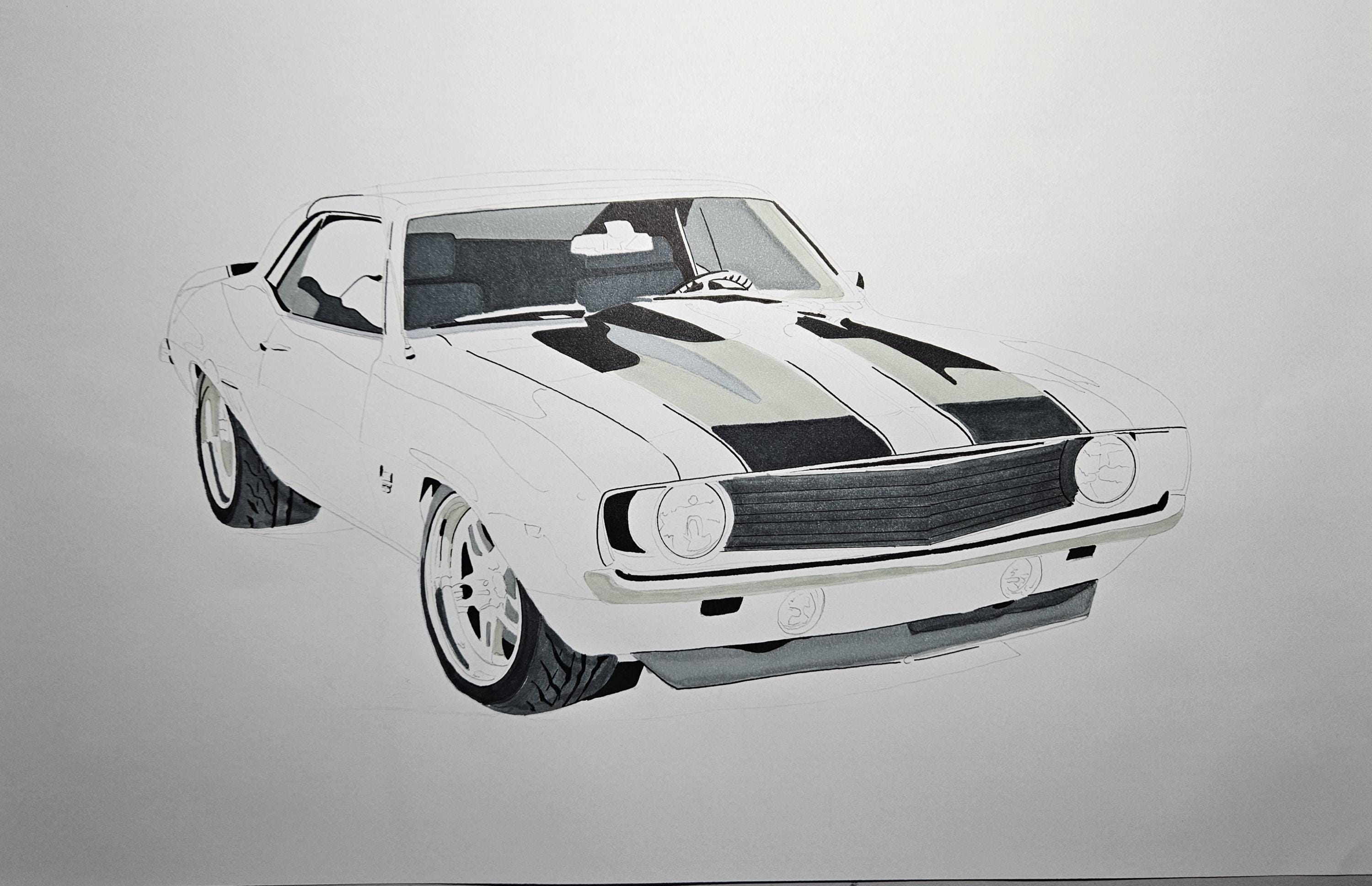1969 Chevrolet Camaro Hand-drawn Art: Original Classic Muscle Car ...
