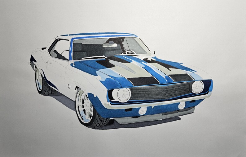 1969 Chevrolet Camaro Hand-drawn Art: Original Classic Muscle Car ...