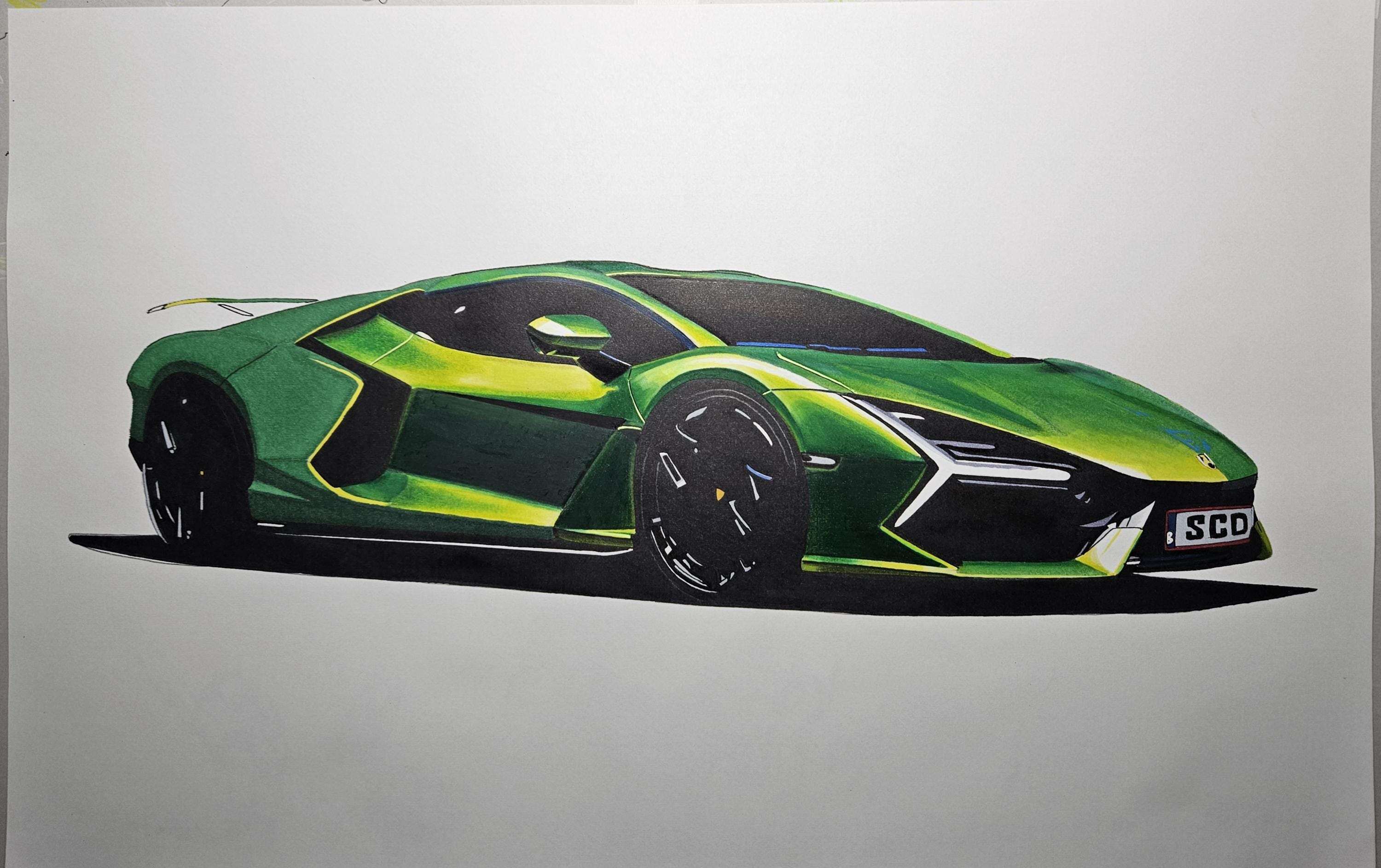 Lamborghini Revuelto Drawing: Hand-drawn Supercar Art (11x17 Inch), Car ...