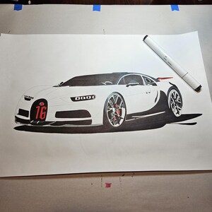 Bugatti Chiron Hand Drawn Art, Pencil Art, Supercar Art, Car Guy Art ...