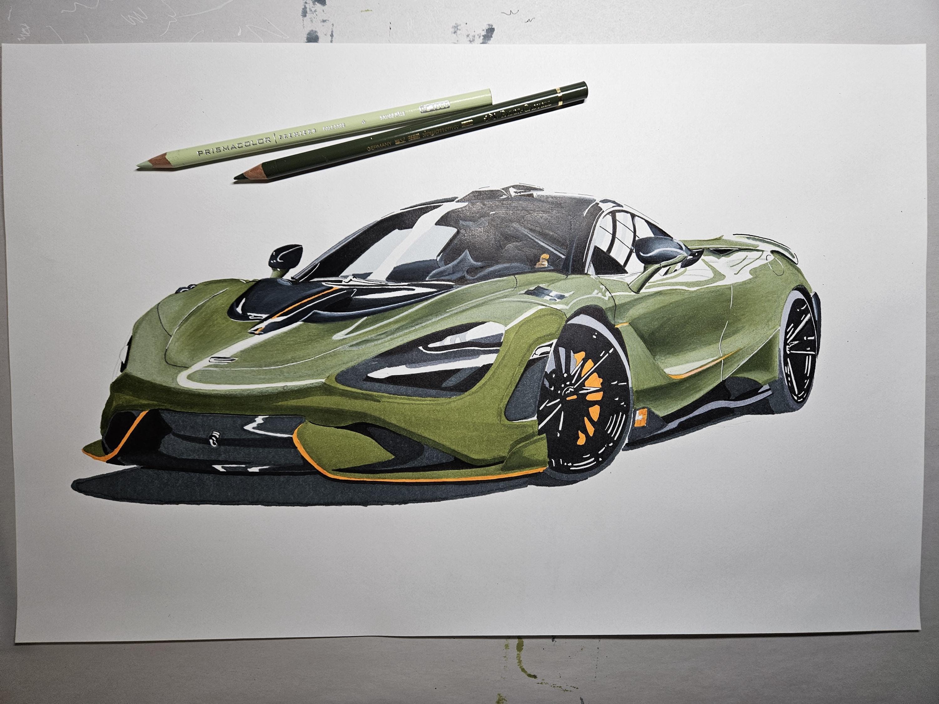 Mclaren 765LT Hand Drawn Art, Supercar Pencil Portrait, Car Wall Decor ...