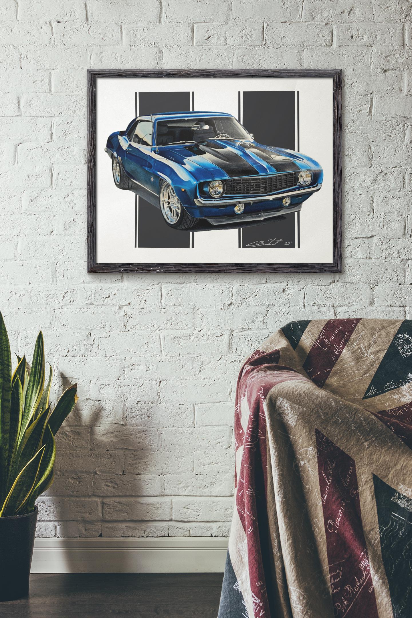 1969 Chevrolet Camaro Hand-drawn Art: Original Classic Muscle Car ...