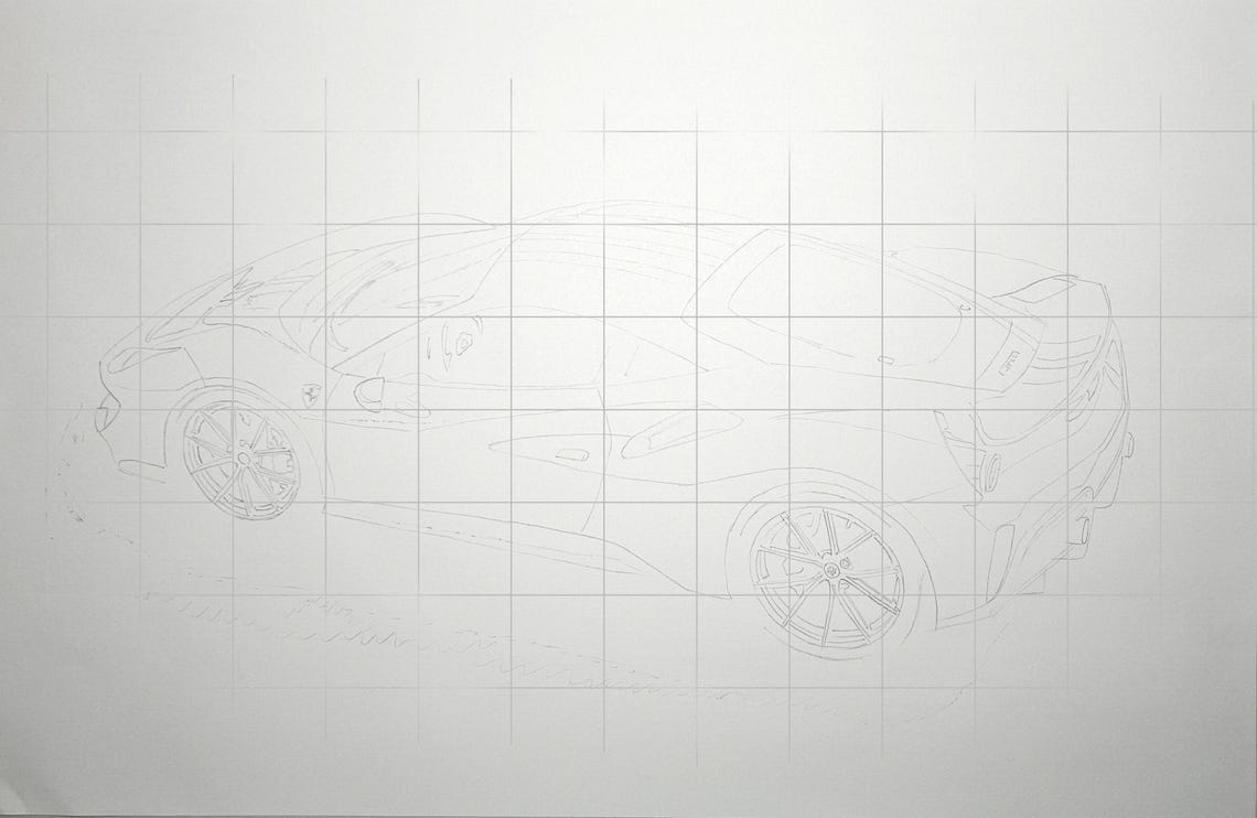 Ferrari 488 Pista Art: Original Hand-drawn Supercar Pencil Portrait ...