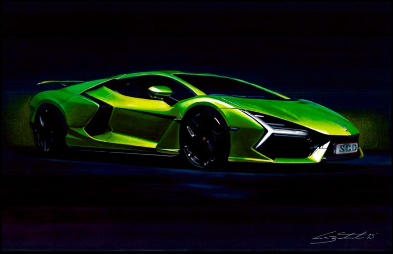 Lamborghini Revuelto Drawing: Hand-drawn Supercar Art (11x17 Inch), Car ...