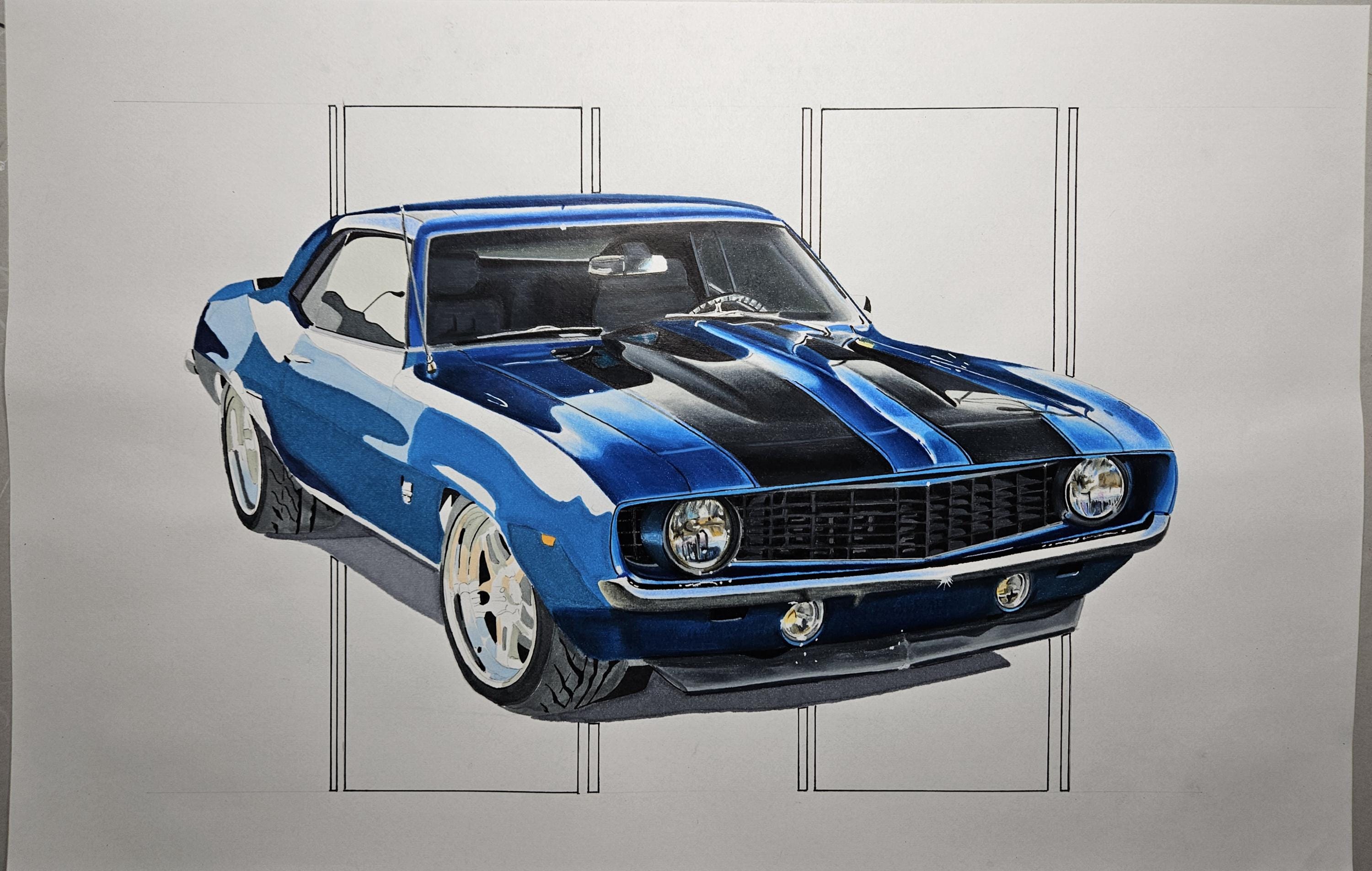 1969 Chevy Camaro Art Print: Classic Muscle Car Portrait (digital ...