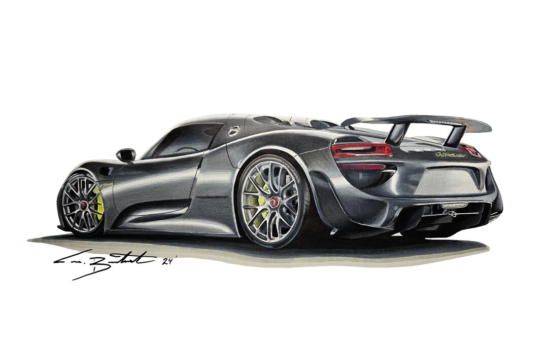 Supercar 918, Art Print, Pencil Art, Supercar Art, Car Guy Art, Custom ...
