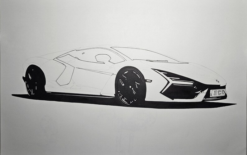Lamborghini Revuelto Drawing: Hand-drawn Supercar Art (11x17 Inch), Car ...