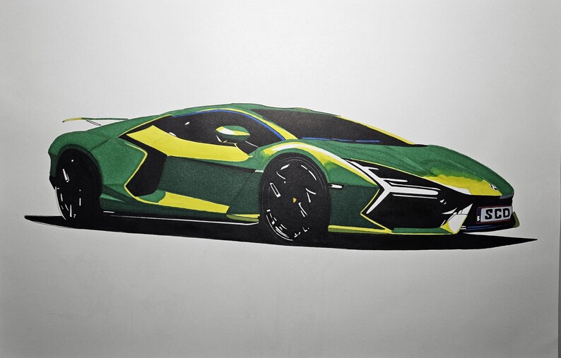 Lamborghini Revuelto Drawing: Hand-drawn Supercar Art (11x17 Inch), Car ...