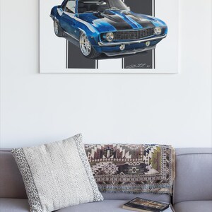 1969 Chevrolet Camaro Hand-drawn Art: Original Classic Muscle Car ...
