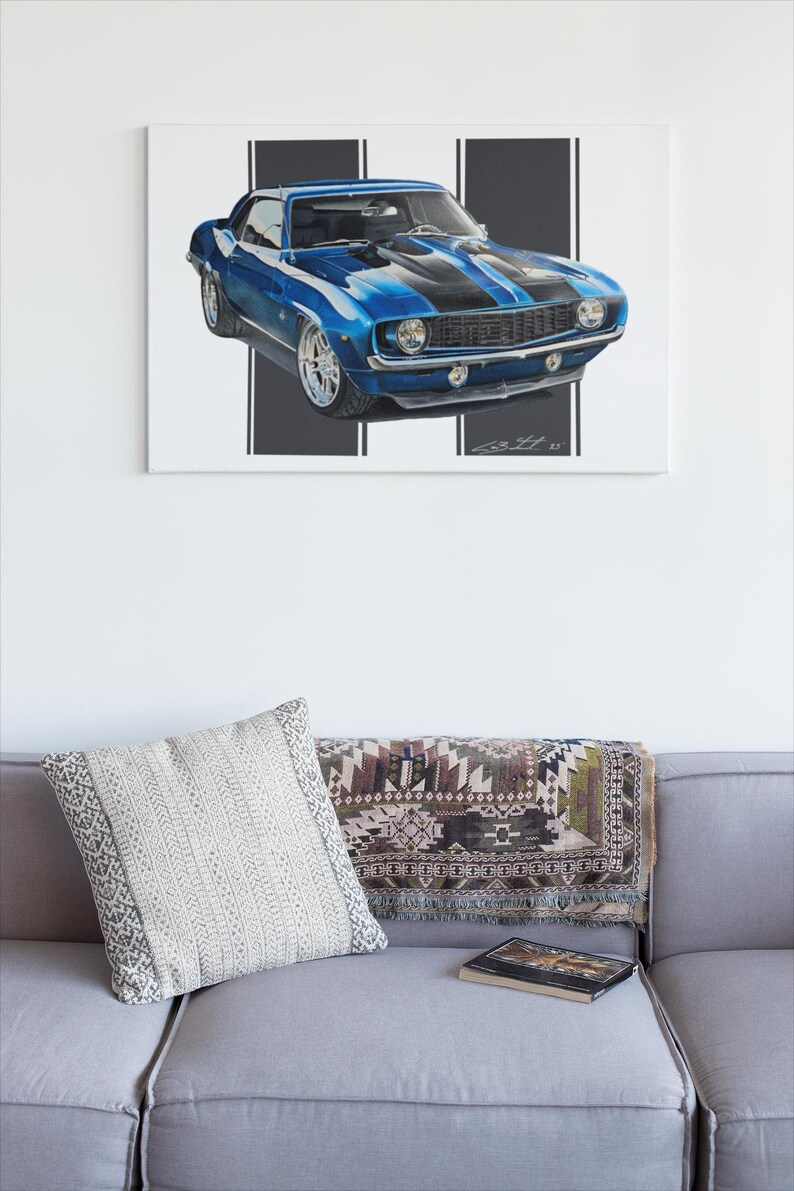 1969 Chevrolet Camaro Hand-drawn Art: Original Classic Muscle Car ...