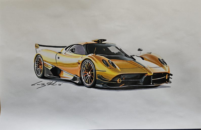 Pagani Huayra Art: Original Hand-drawn Supercar Pencil Drawing (11x17 ...