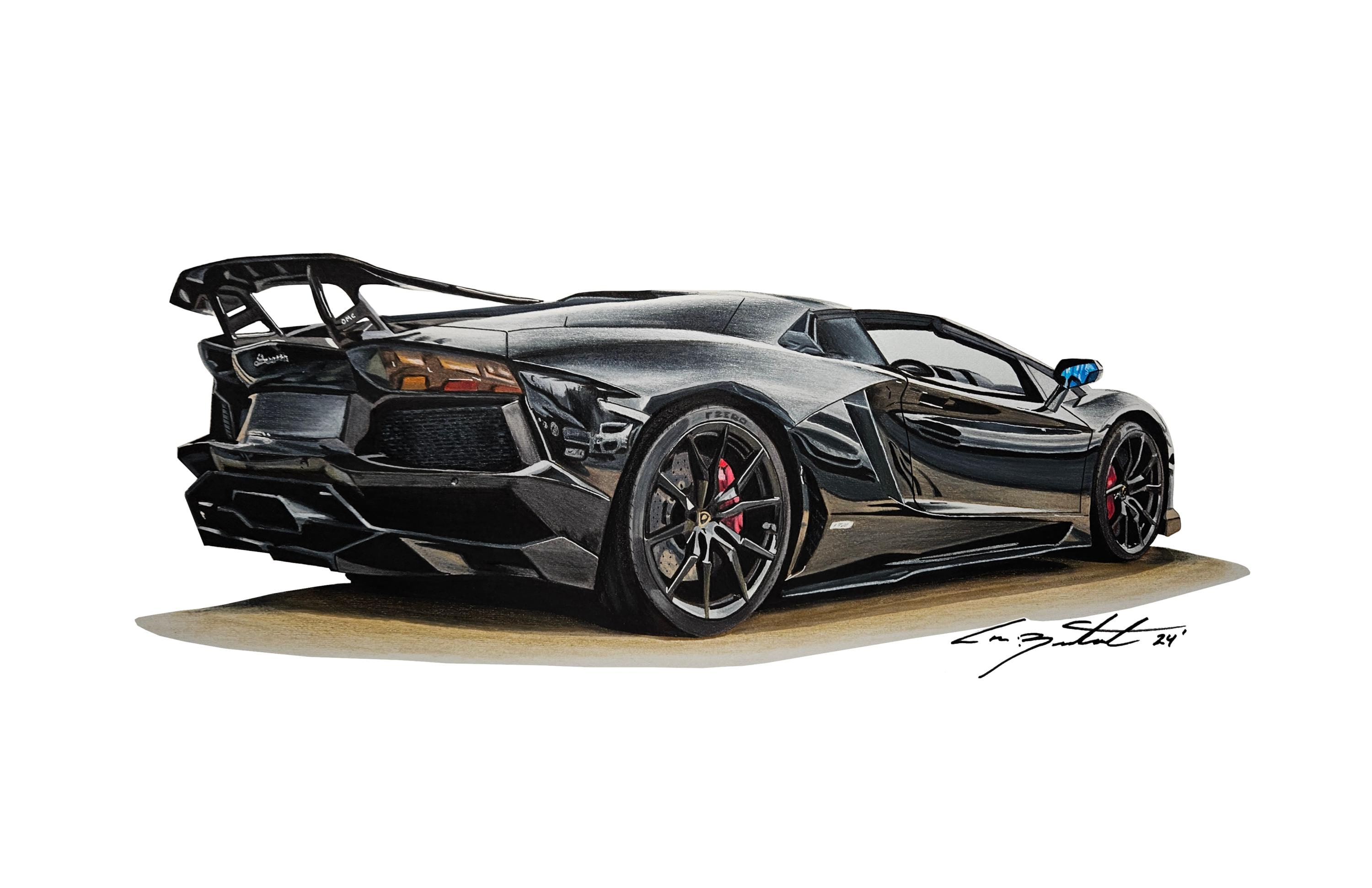 Lamborghini Aventador Hand Drawn Art, Pencil Art, Supercar Art, Car Guy ...