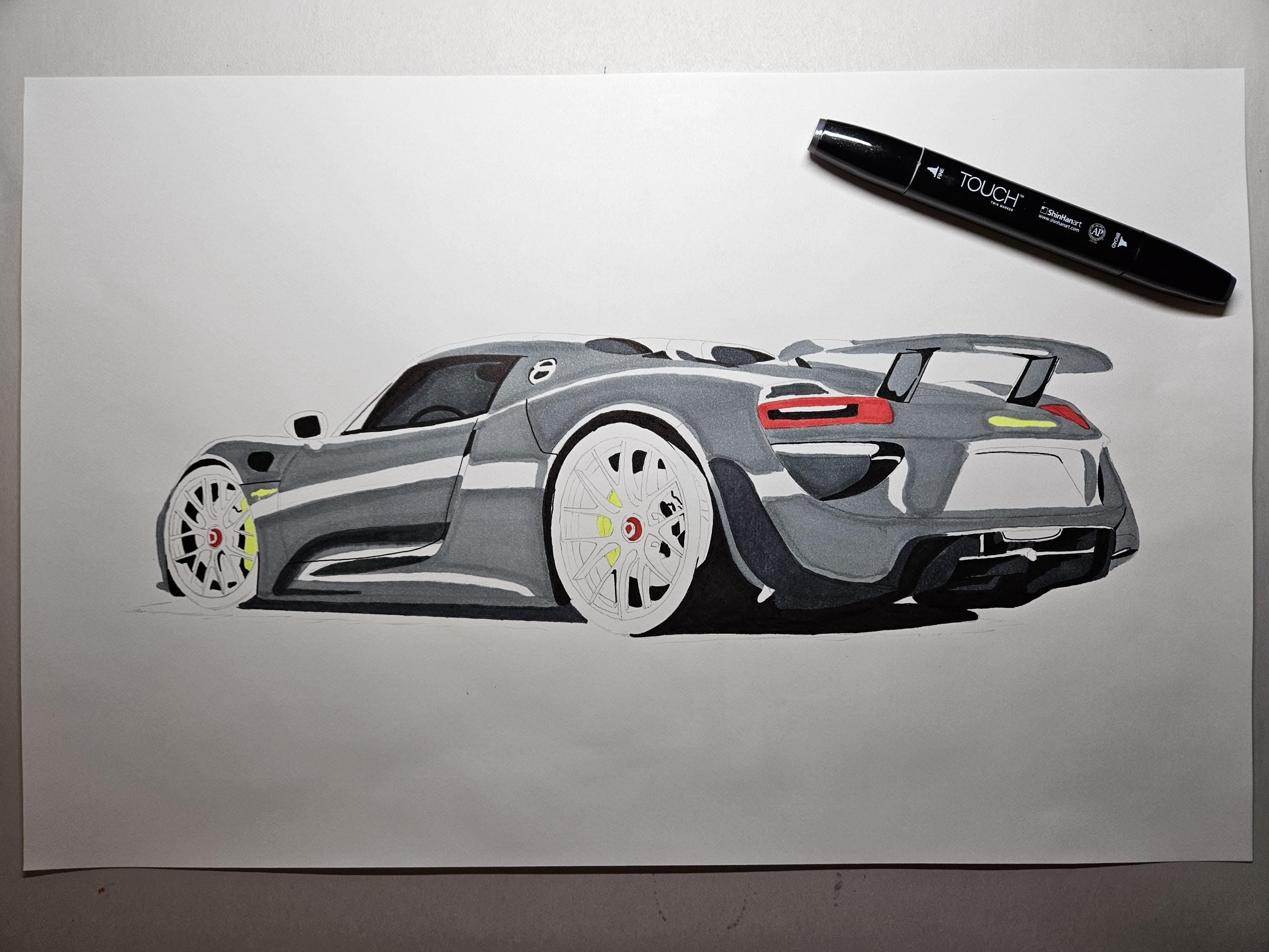 Supercar 918, Art Print, Pencil Art, Supercar Art, Car Guy Art, Custom ...