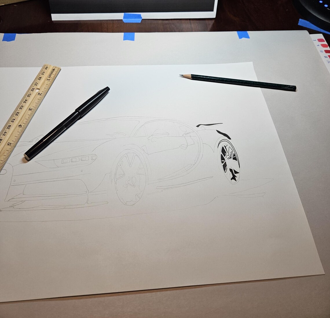 Bugatti Chiron Art: Original Hand-drawn Pencil Car Portrait (11x17) - Etsy