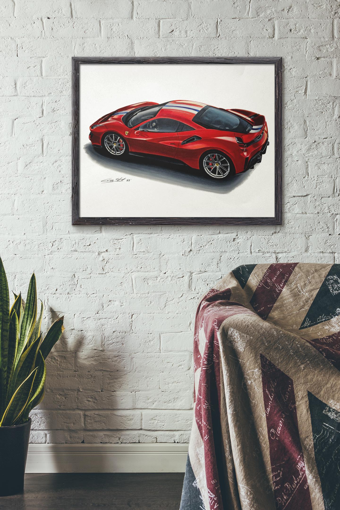 Ferrari 488 Pista Art: Original Hand-drawn Supercar Pencil Portrait ...