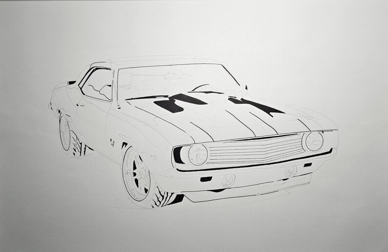 1969 Chevrolet Camaro Hand-drawn Art: Original Classic Muscle Car ...