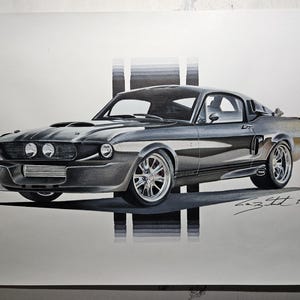 Ford Shelby GT500 'eleanor' Art Print: Original Hand-drawn Muscle Car ...