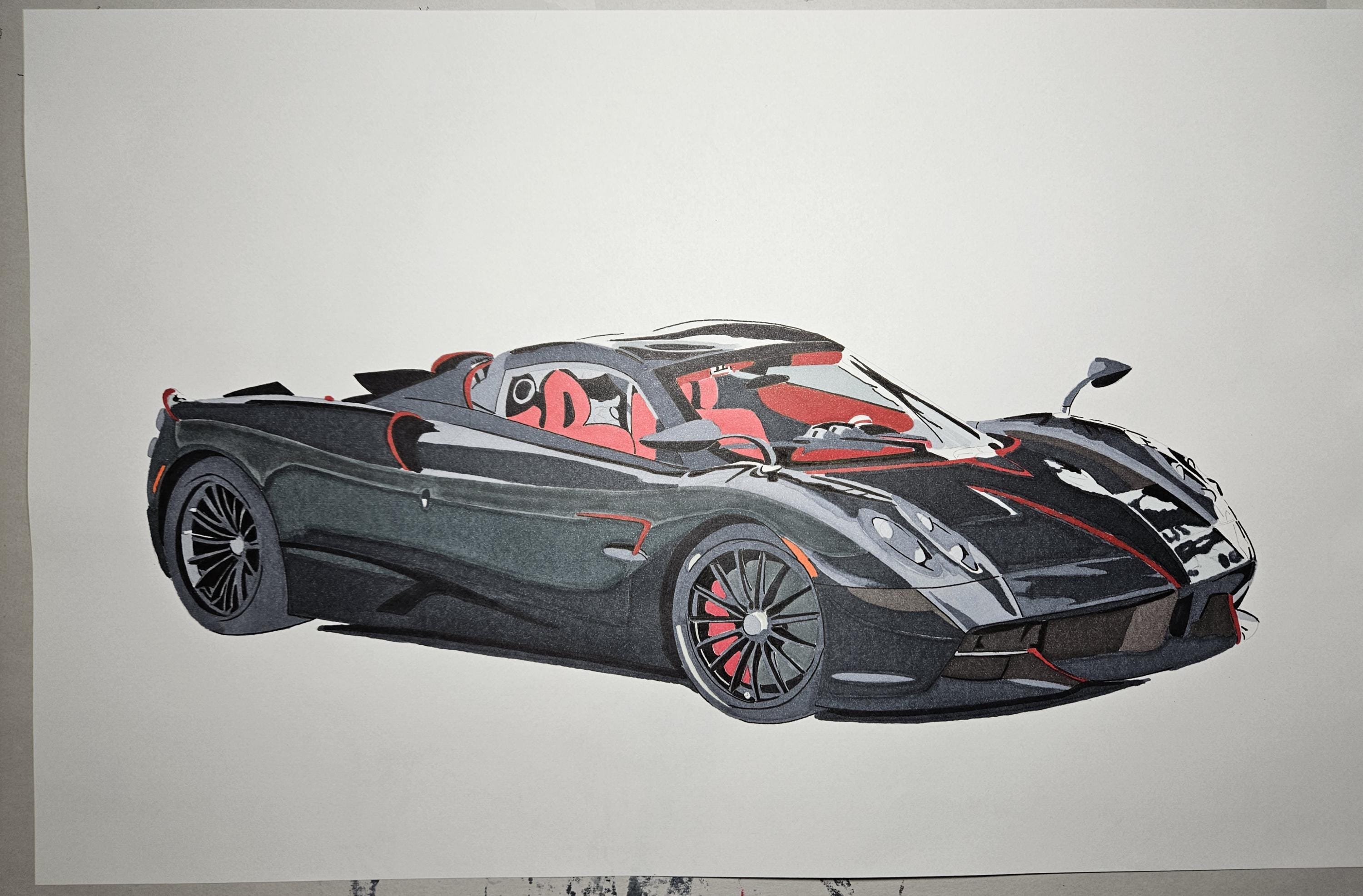 Pagani Huayra Art: Hand-drawn Supercar Wall Decor, Car Art - Etsy