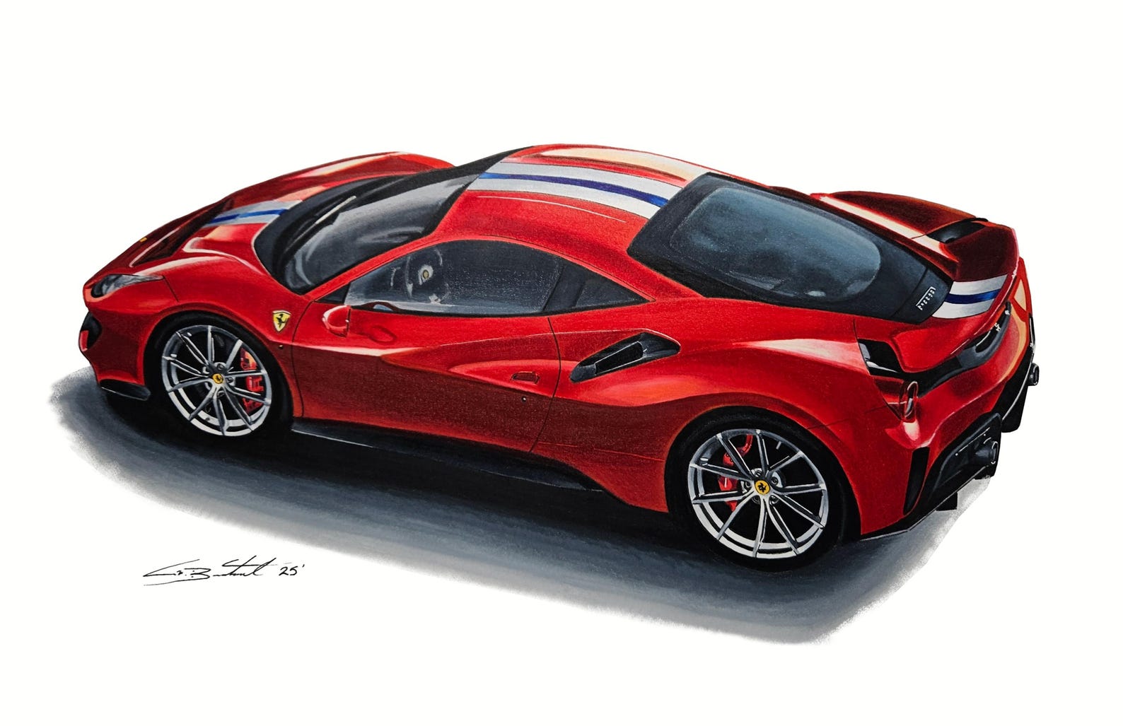 Ferrari 488 Pista Art: Original Hand-drawn Supercar Pencil Portrait ...