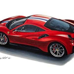 Ferrari 488 Pista Art: Original Hand-drawn Supercar Pencil Portrait ...