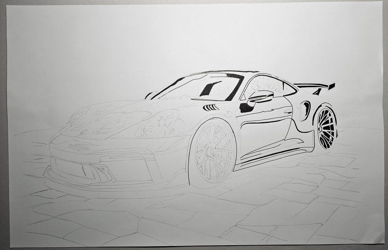 Porsche GT2-RS Art: Original Hand-drawn Supercar Portrait (11x17 Inch ...