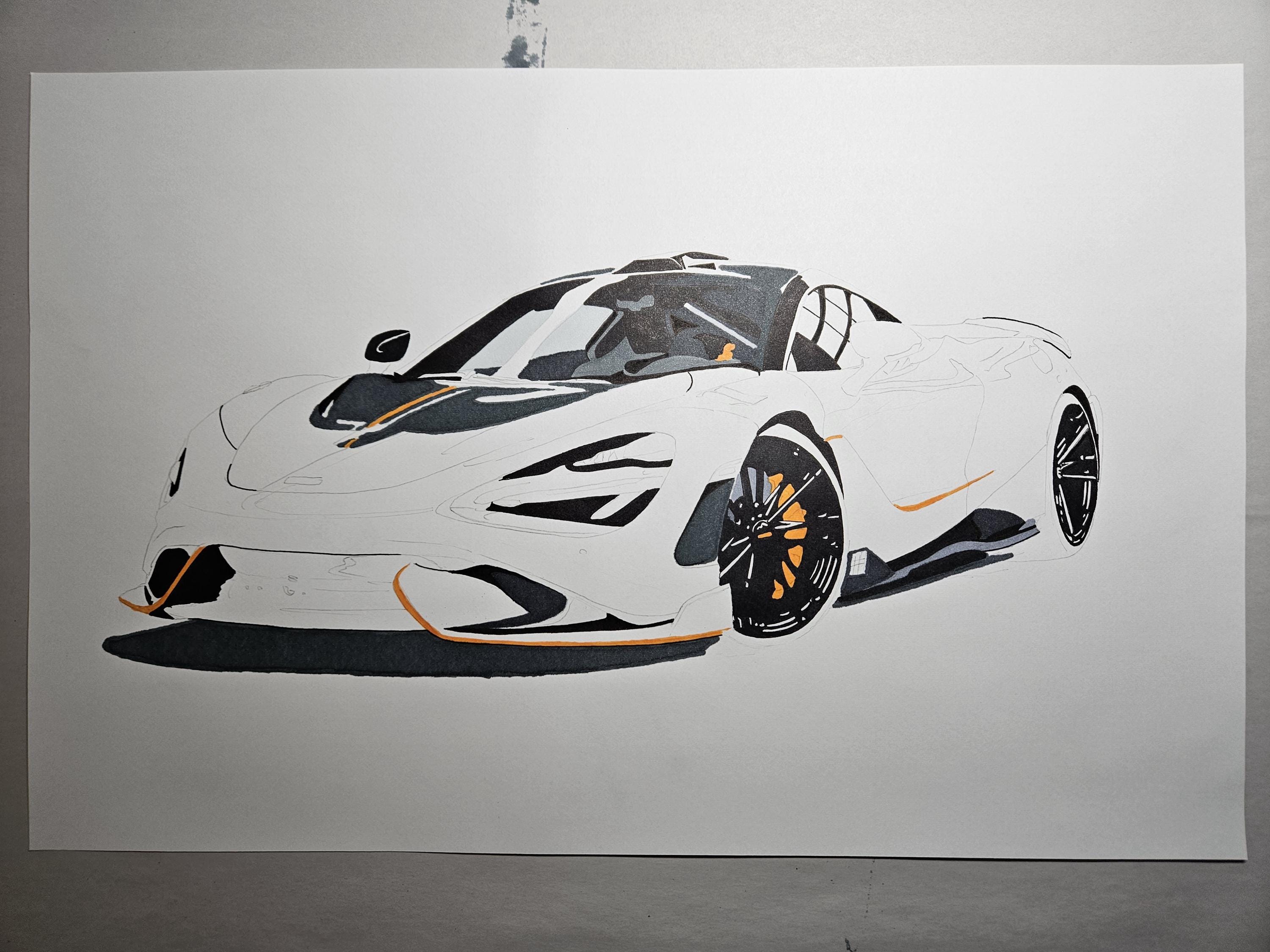 Mclaren 765LT Hand Drawn Art, Supercar Pencil Portrait, Car Wall Decor ...