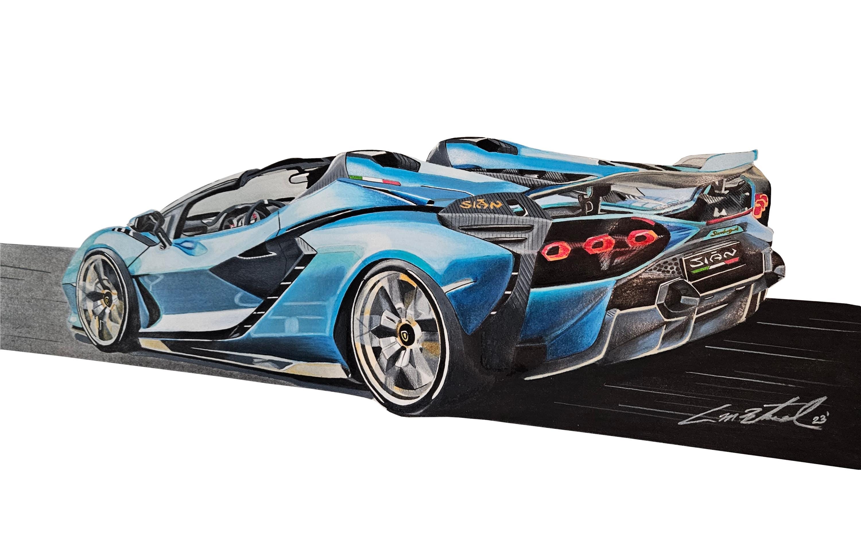 Lamborghini Sian Hand Drawn Art, Pencil Art, Supercar Art, Car Guy Art ...