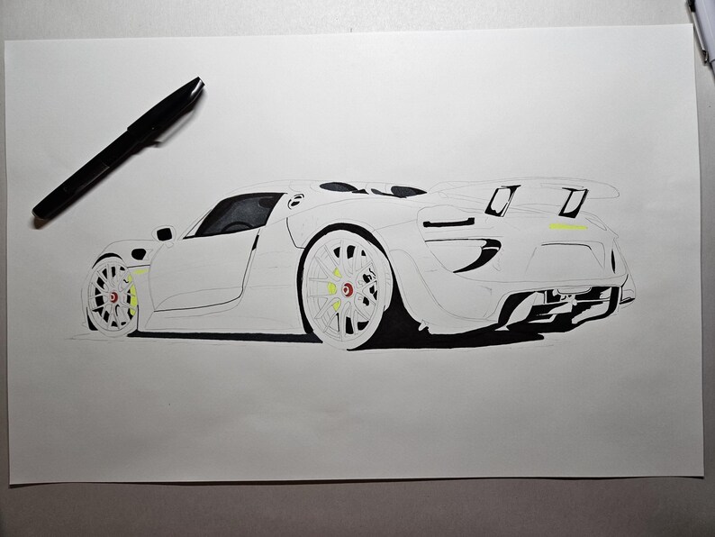 Porsche 918 Spyder Art Print: Hand-drawn Supercar Portrait (digital ...