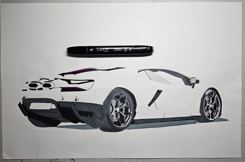 Lamborghini Revuelto Poster: Hand-drawn Supercar Art on Canvas - Etsy
