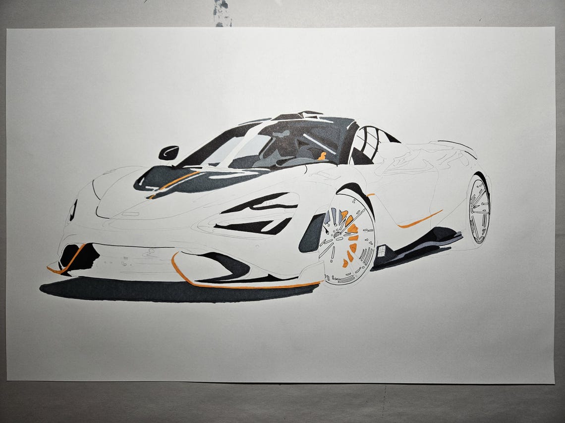Mclaren 765LT Hand Drawn Art, Supercar Pencil Portrait, Car Wall Decor ...