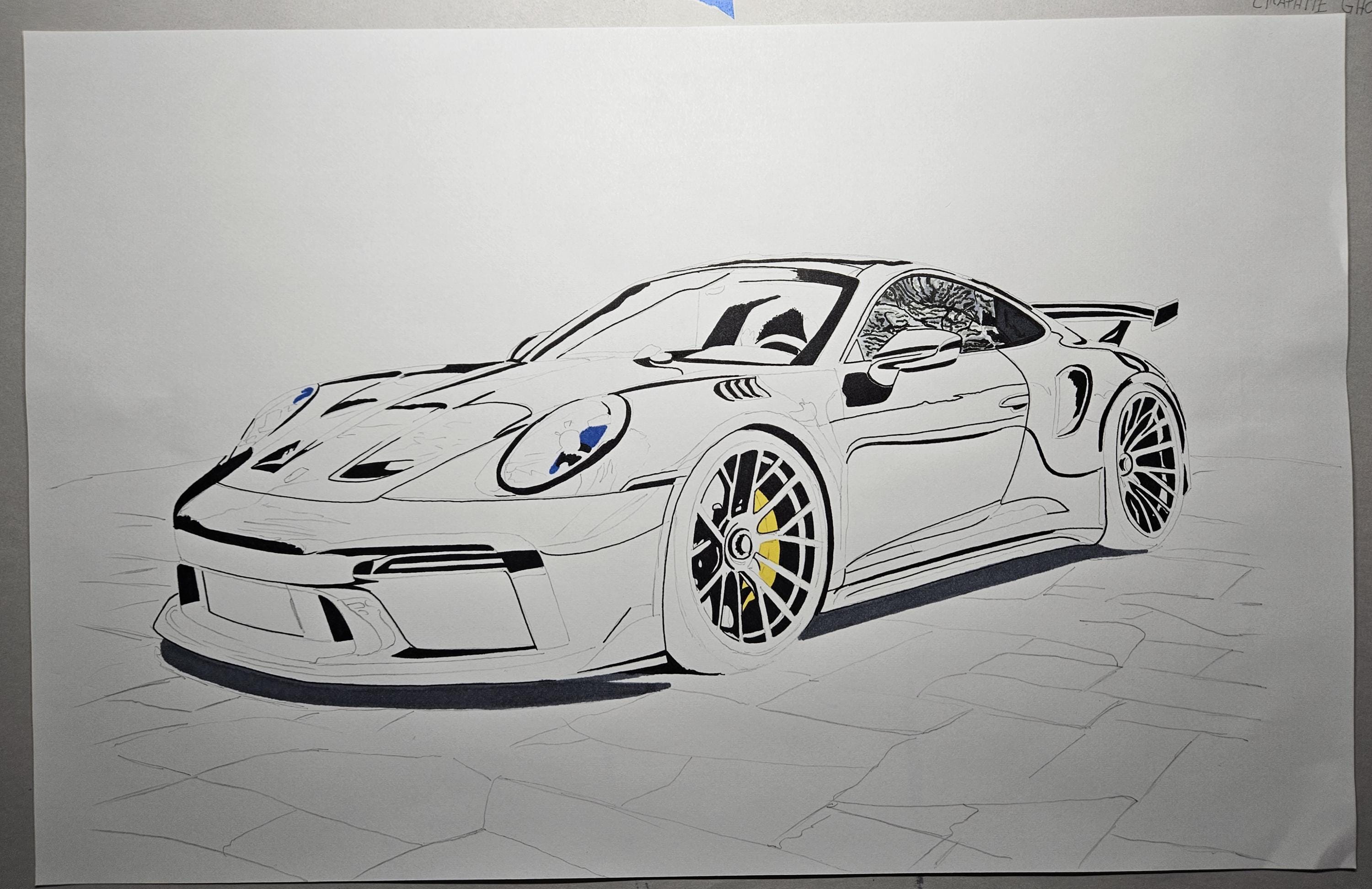 Porsche GT2-RS Art: Original Hand-drawn Supercar Portrait (11x17 Inch ...