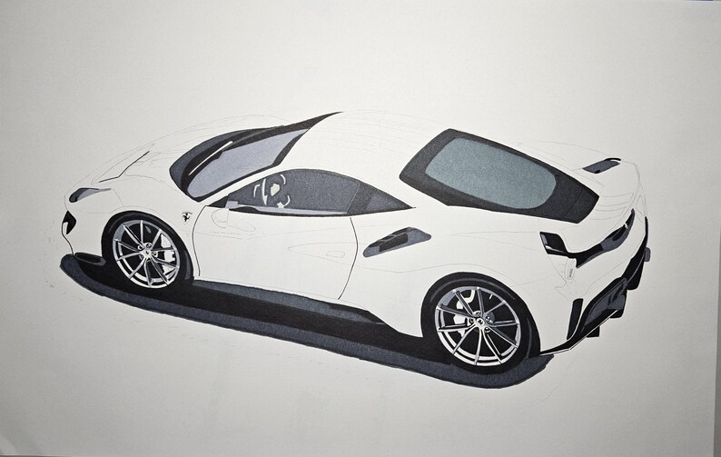 Ferrari 488 Pista Art: Original Hand-drawn Supercar Pencil Portrait ...