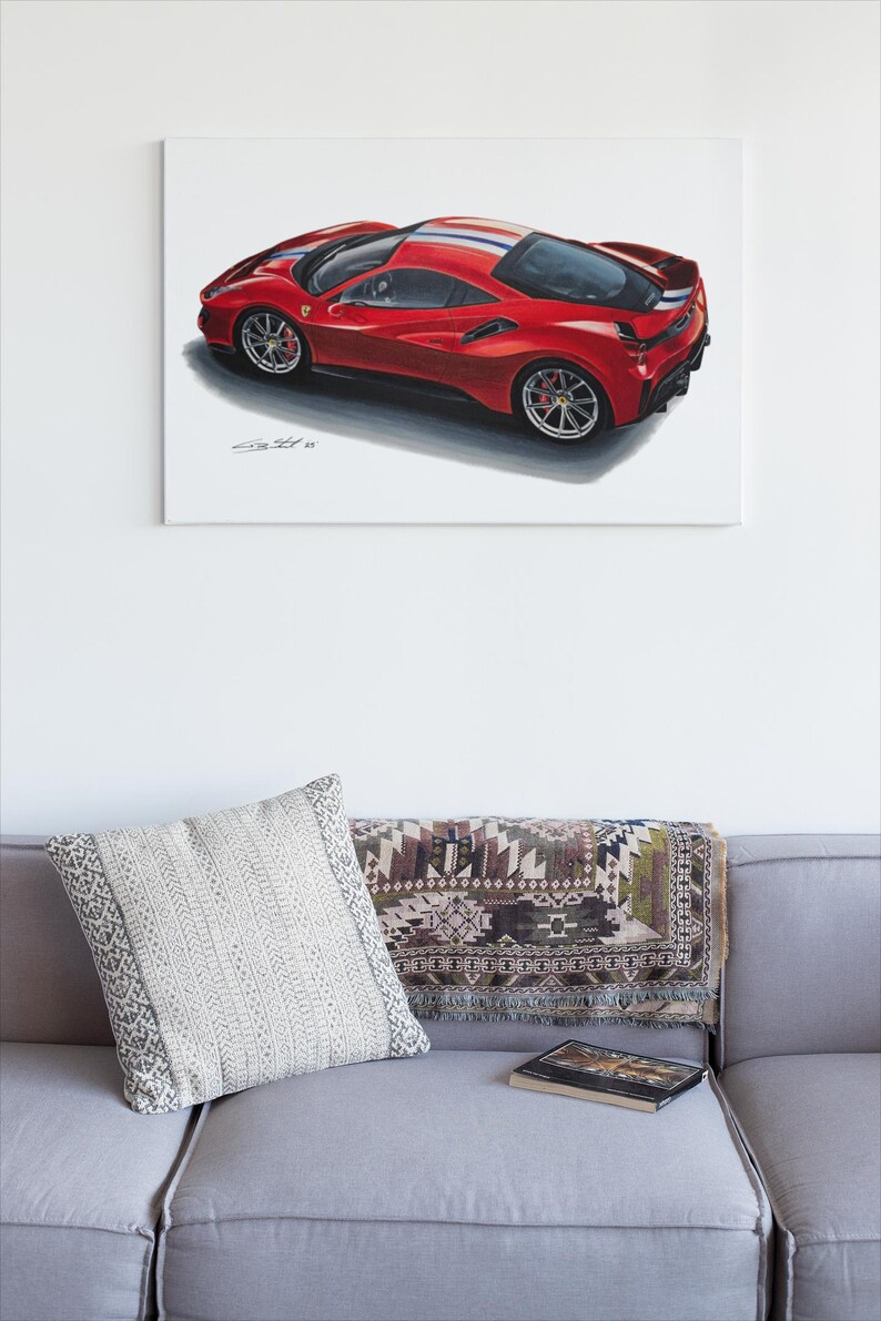 Ferrari 488 Pista Art: Original Hand-drawn Supercar Pencil Portrait ...