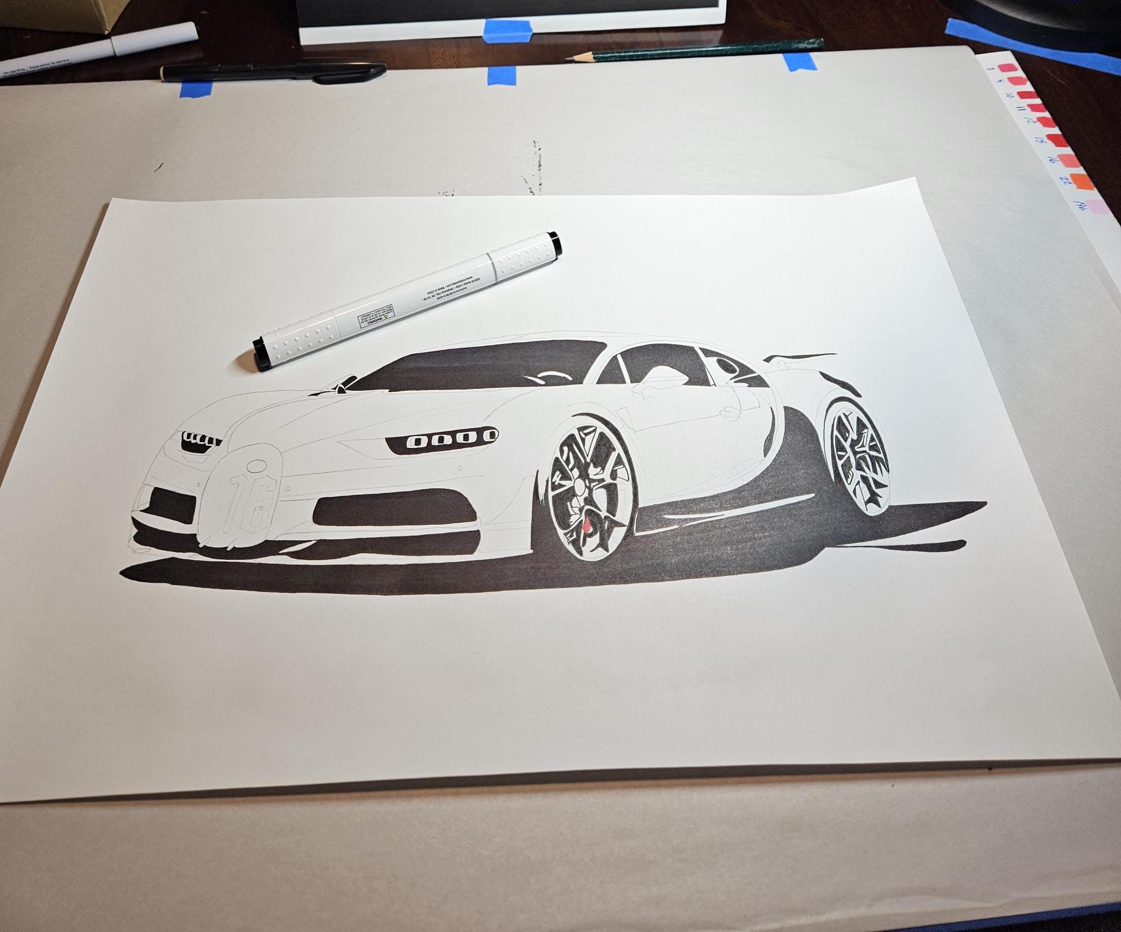 Bugatti Chiron Hand Drawn Art, Pencil Art, Supercar Art, Car Guy Art ...