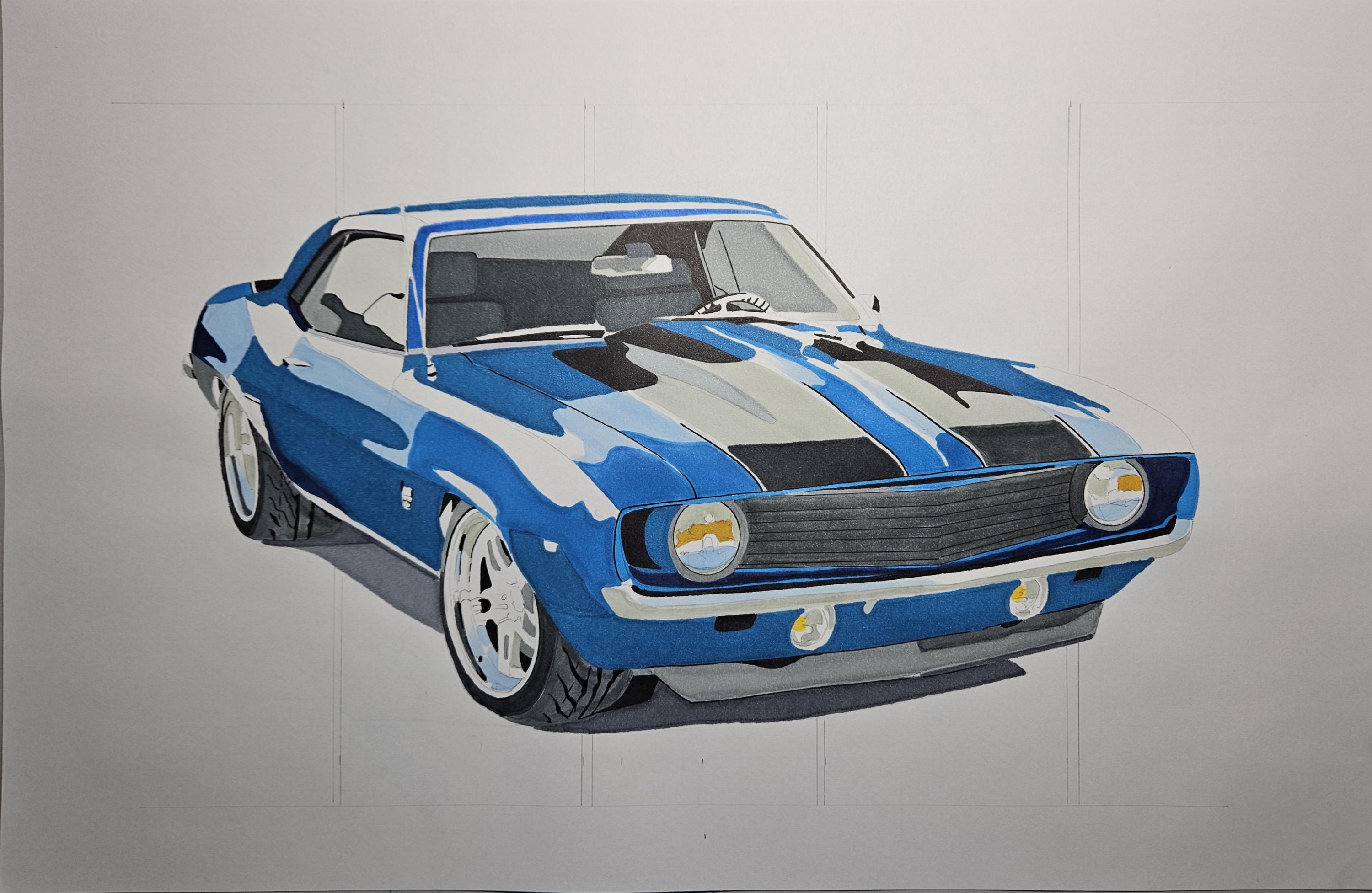 1969 Chevrolet Camaro Hand-drawn Art: Original Classic Muscle Car ...