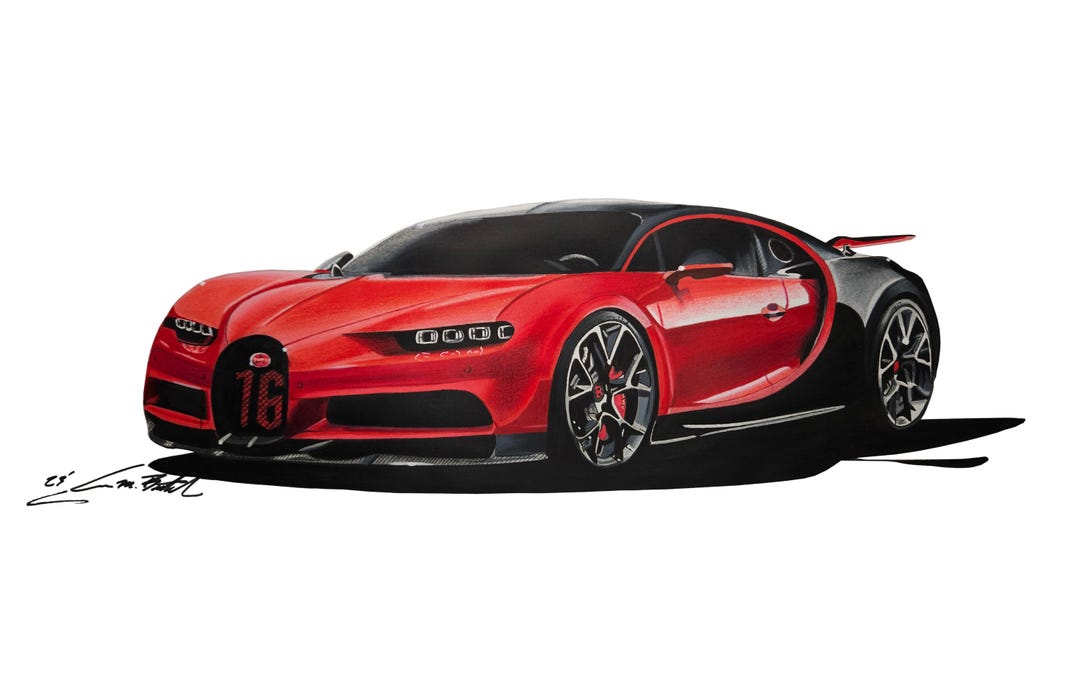 Bugatti Chiron Hand Drawn Art, Pencil Art, Supercar Art, Car Guy Art ...
