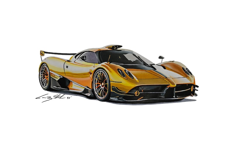 Pagani Huayra Art: Original Hand-drawn Supercar Pencil Drawing (11x17 ...