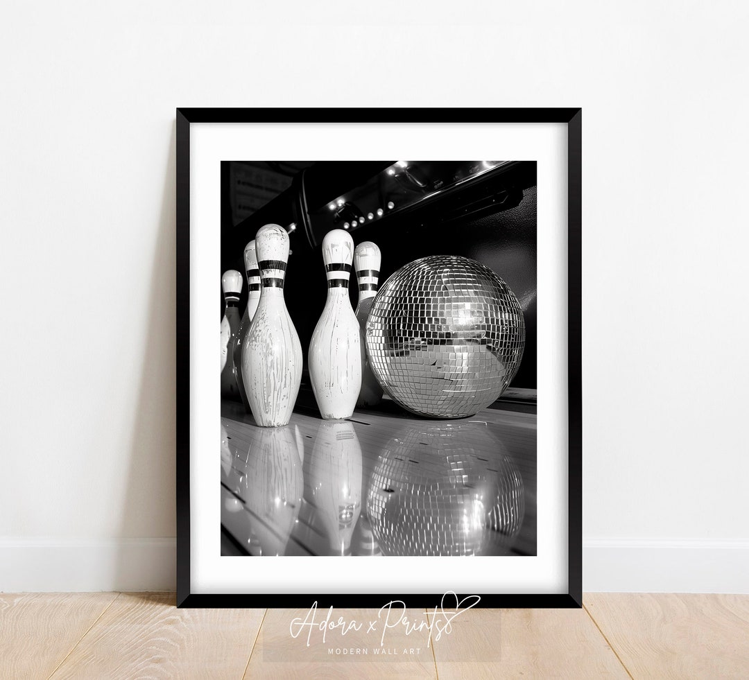 Disco Bowling Ball Art Print, Wall Art, Glam, Modern Black and White ...