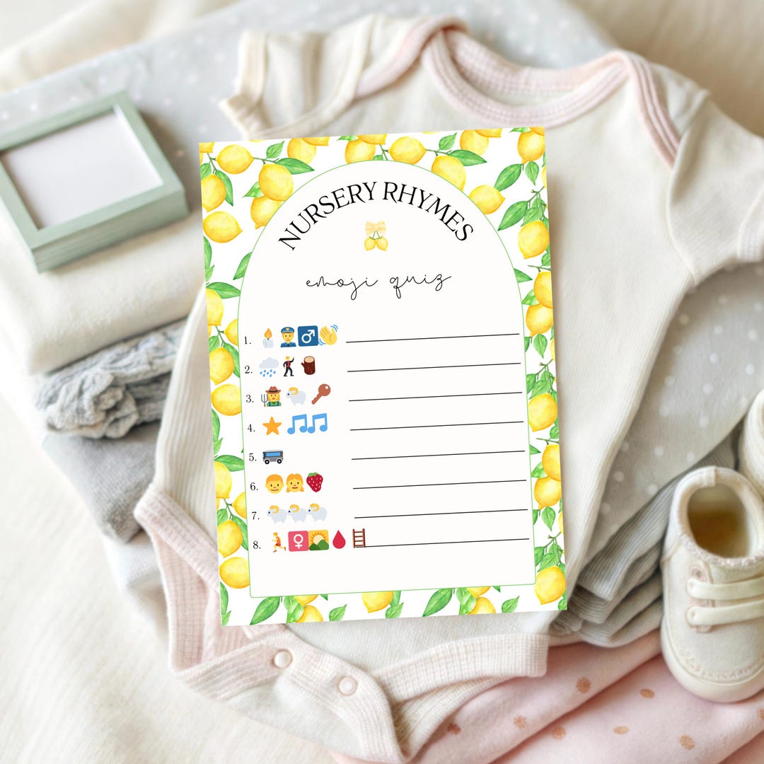 Nursery Rhymes Emoji Quiz • Lemon Baby Shower Game • Printable Citrus ...