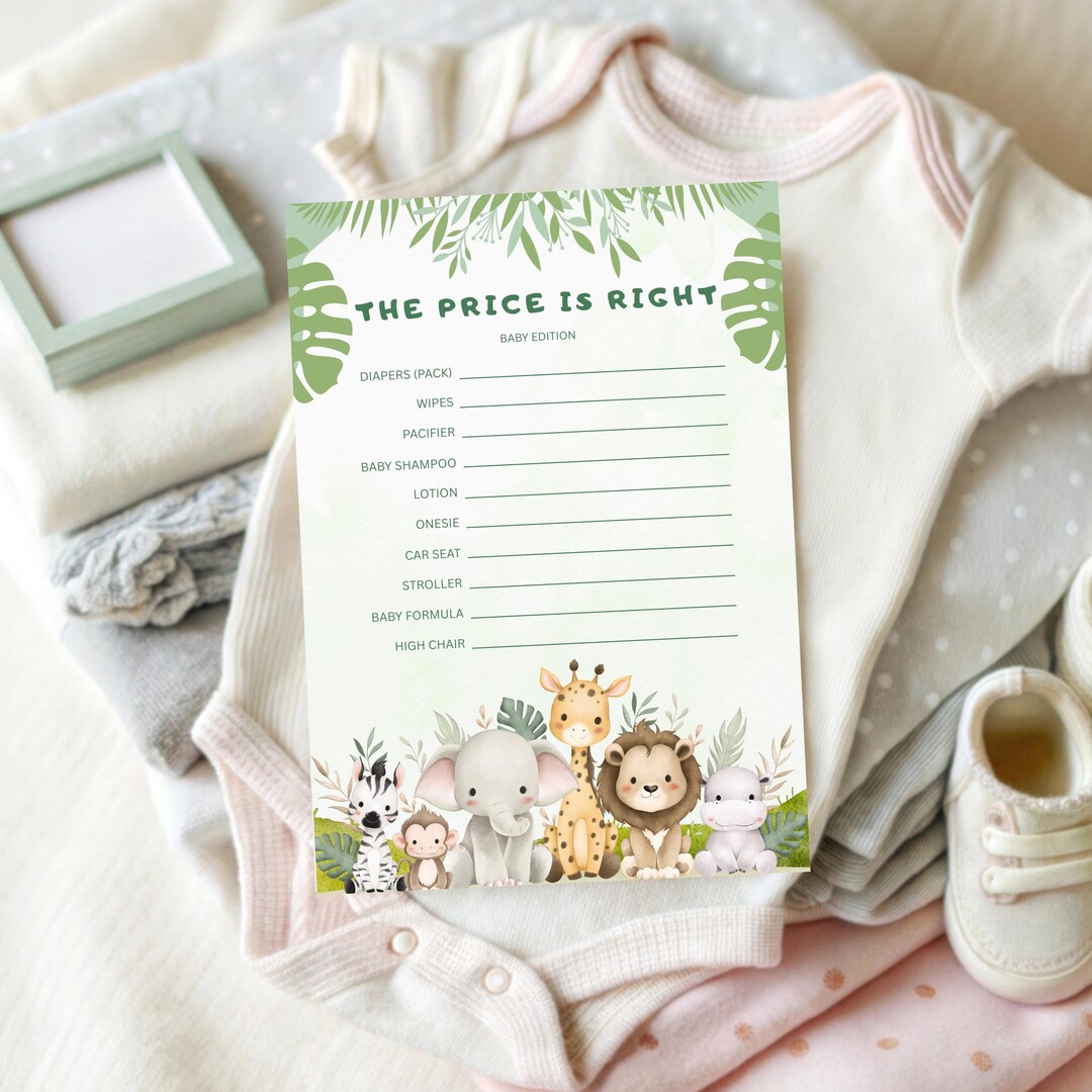 Baby Shower Game – the Price is Right Baby Edition – Safari Jungle ...
