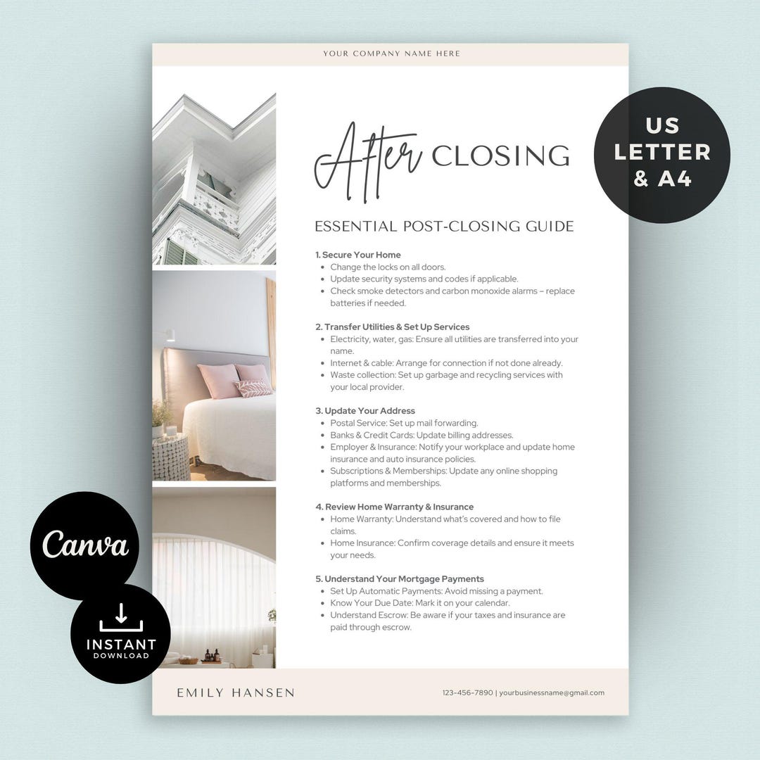 Real Estate Closing Information Sheet: Realtor Marketing Template ...