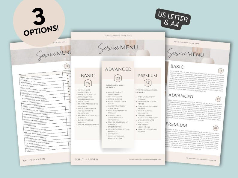 Real Estate Service Menu Template: Realtor Commission Sheet (canva ...