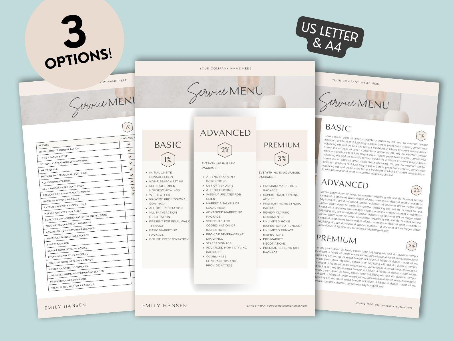 Real Estate Service Menu Template: Realtor Commission Sheet (canva ...