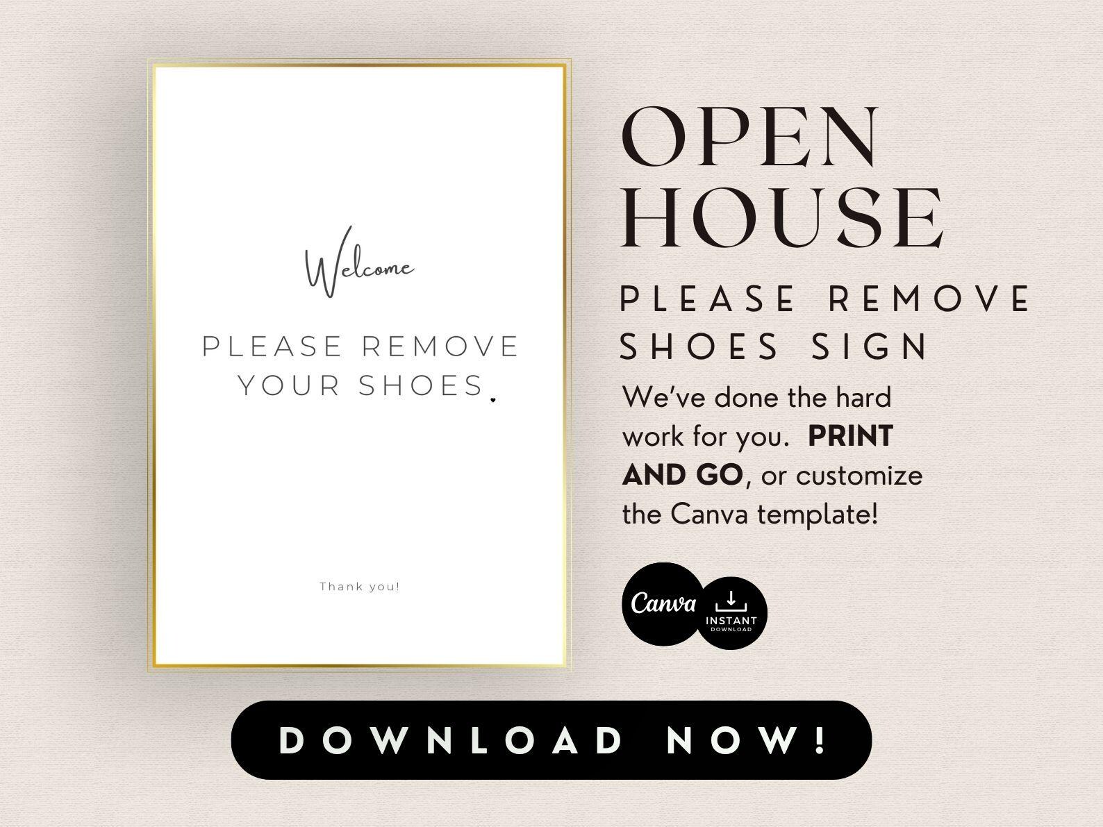 Realtor Open House Sign: Please Remove Your Shoes - Printable Welcome ...