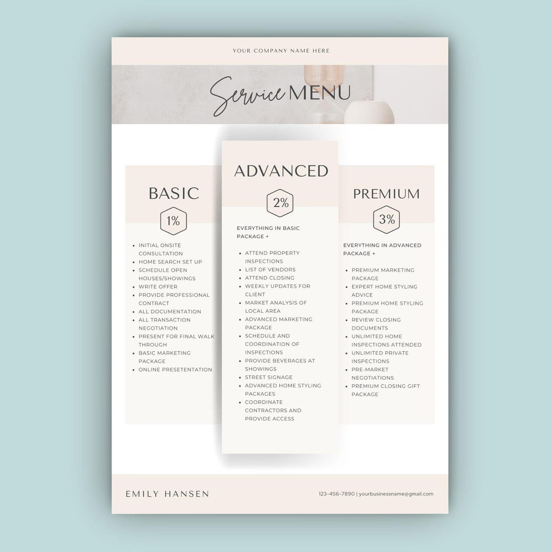 Real Estate Service Menu Template: Realtor Commission Sheet (canva ...